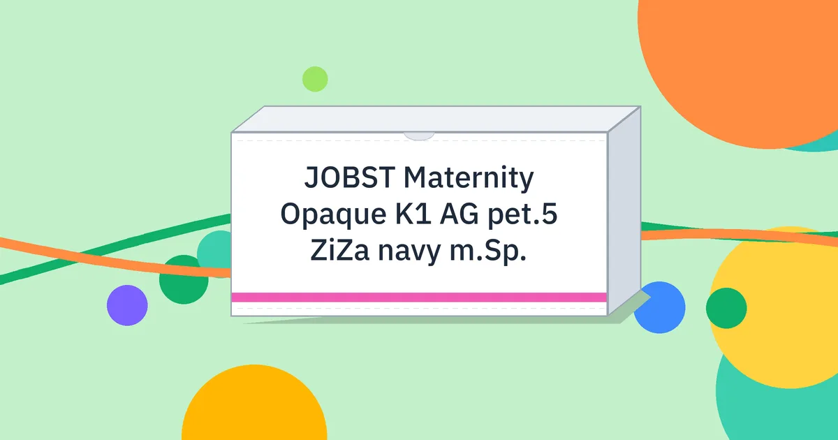 Symbolbild: Packung mit der Aufschrift JOBST Maternity Opaque K1 AG pet.5 ZiZa navy m.Sp. (PZN 15859691) – Verfügbarkeit und Bezug in Apotheken in Frankfurt am Main