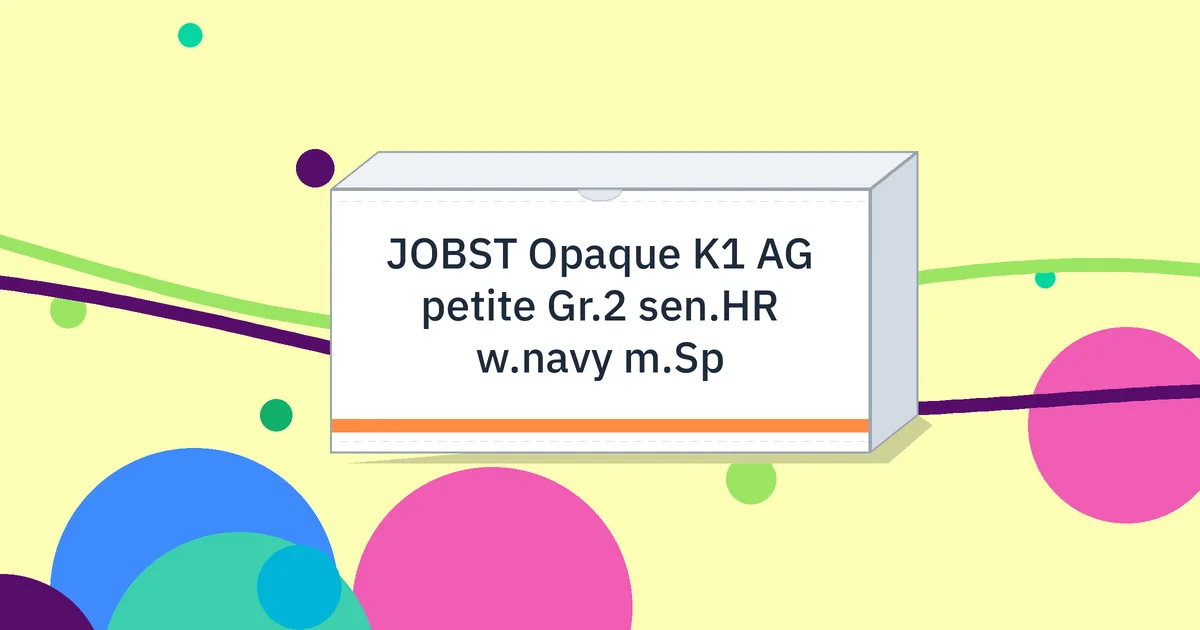 Symbolbild: Packung mit der Aufschrift JOBST Opaque K1 AG petite Gr.2 sen.HR w.navy m.Sp (PZN 13086078) – Verfügbarkeit und Bezug in Apotheken in Frankfurt am Main