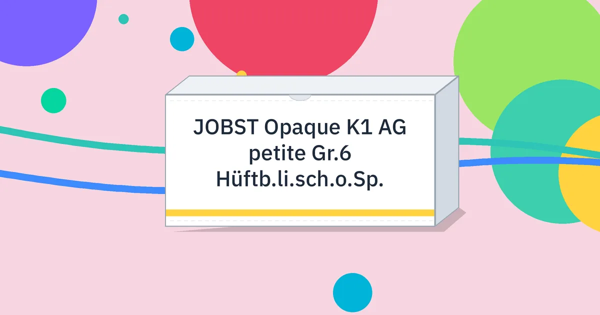 Symbolbild: Packung mit der Aufschrift JOBST Opaque K1 AG petite Gr.6 Hüftb.li.sch.o.Sp. (PZN 13098153) – Verfügbarkeit und Bezug in Apotheken in Frankfurt am Main