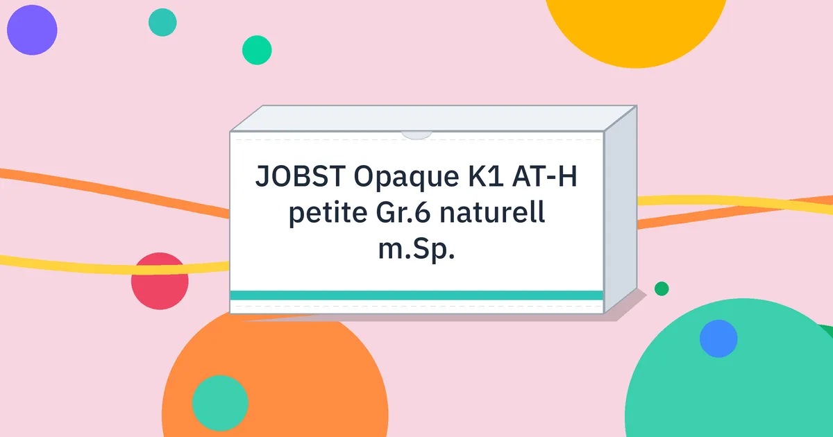 Symbolbild: Packung mit der Aufschrift JOBST Opaque K1 AT-H petite Gr.6 naturell m.Sp. (PZN 13102044) – Verfügbarkeit und Bezug in Apotheken in Frankfurt am Main