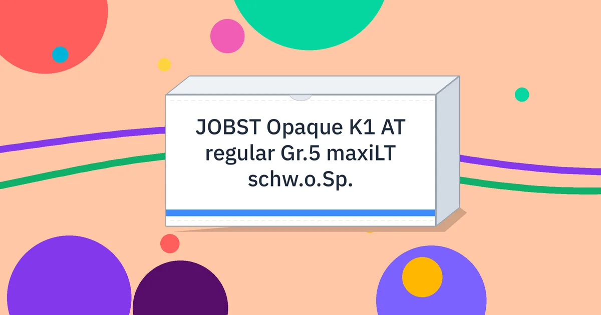 Symbolbild: Packung mit der Aufschrift JOBST Opaque K1 AT regular Gr.5 maxiLT schw.o.Sp. (PZN 13106705) – Verfügbarkeit und Bezug in Apotheken in Frankfurt am Main