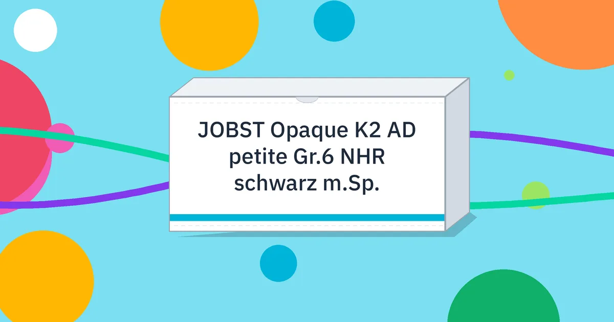 Symbolbild: Packung mit der Aufschrift JOBST Opaque K2 AD petite Gr.6 NHR schwarz m.Sp. (PZN 13109069) – Verfügbarkeit und Bezug in Apotheken in Frankfurt am Main