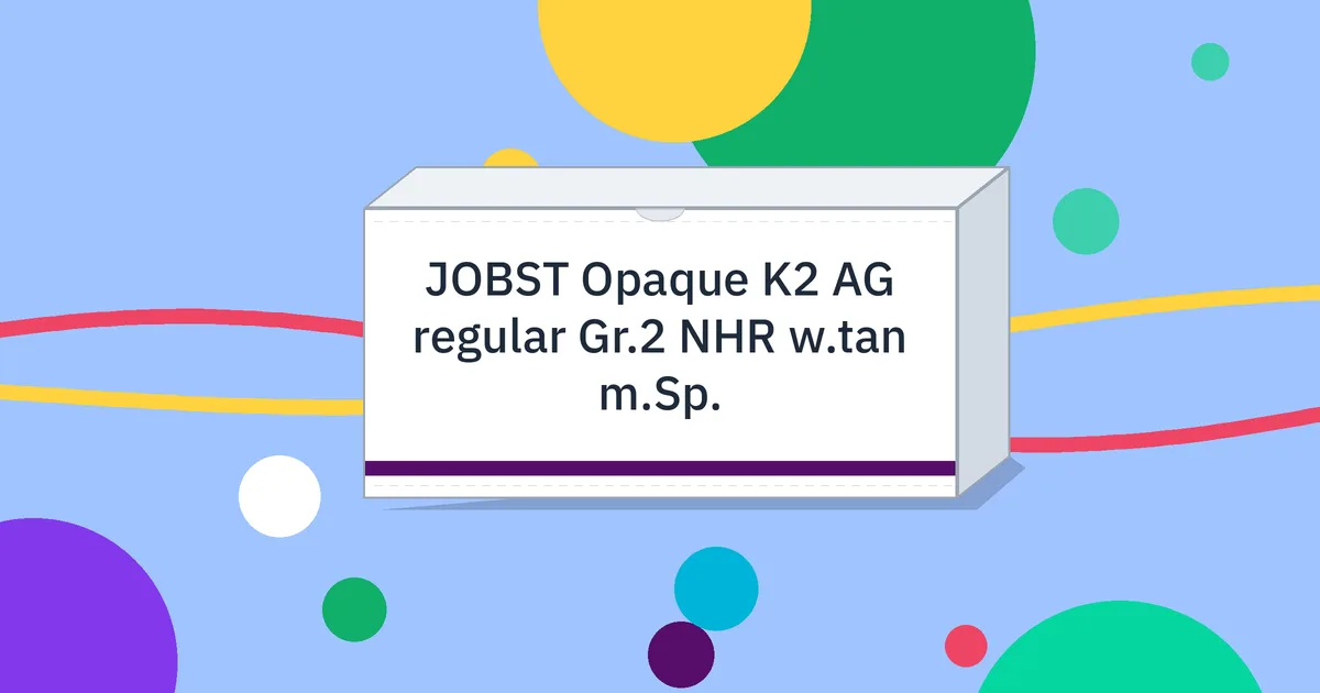 Symbolbild: Packung mit der Aufschrift JOBST Opaque K2 AG regular Gr.2 NHR w.tan m.Sp. (PZN 16281403) – Verfügbarkeit und Bezug in Apotheken in Frankfurt am Main
