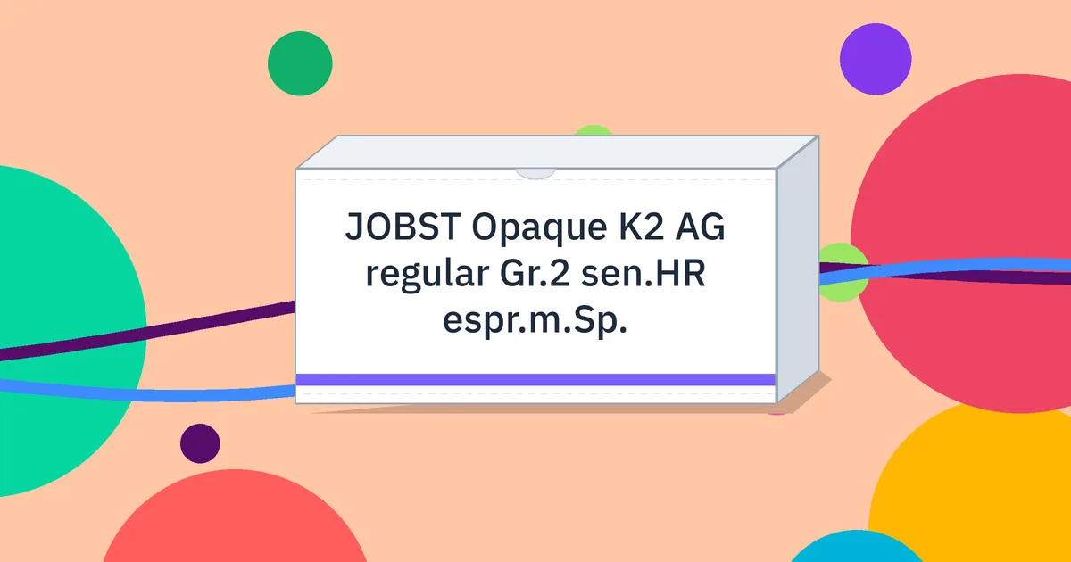Symbolbild: Packung mit der Aufschrift JOBST Opaque K2 AG regular Gr.2 sen.HR espr.m.Sp. (PZN 16282408) – Verfügbarkeit und Bezug in Apotheken in Frankfurt am Main