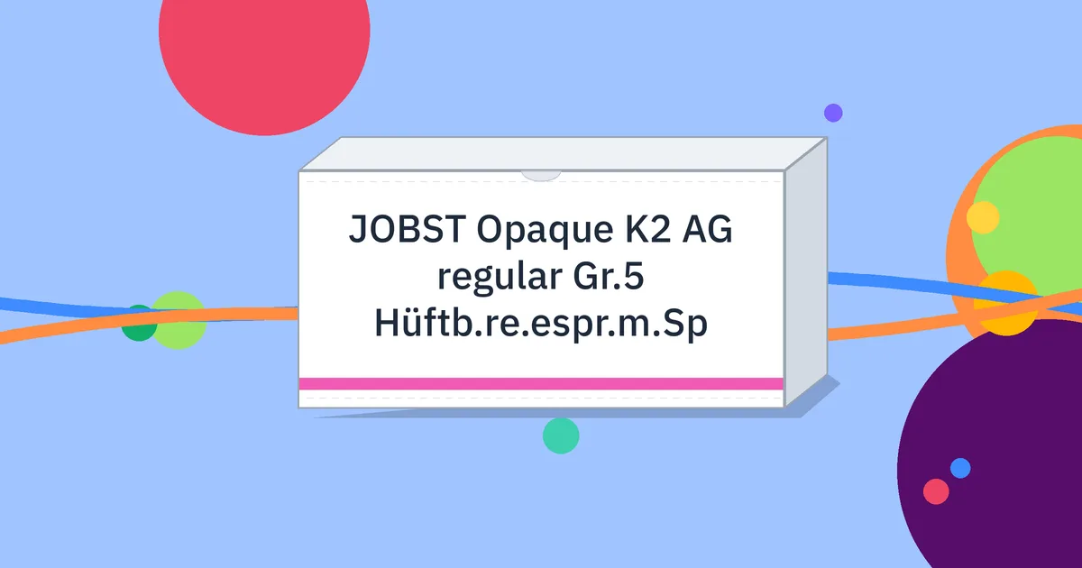Symbolbild: Packung mit der Aufschrift JOBST Opaque K2 AG regular Gr.5 Hüftb.re.espr.m.Sp (PZN 16287446) – Verfügbarkeit und Bezug in Apotheken in Frankfurt am Main