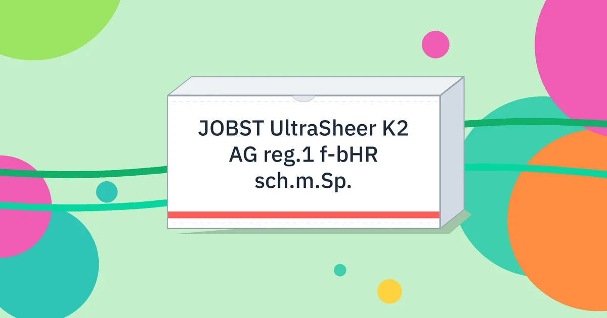 Symbolbild: Packung mit der Aufschrift JOBST UltraSheer K2 AG reg.1 f-bHR sch.m.Sp. (PZN 11260069) – Verfügbarkeit und Bezug in Apotheken in Frankfurt am Main