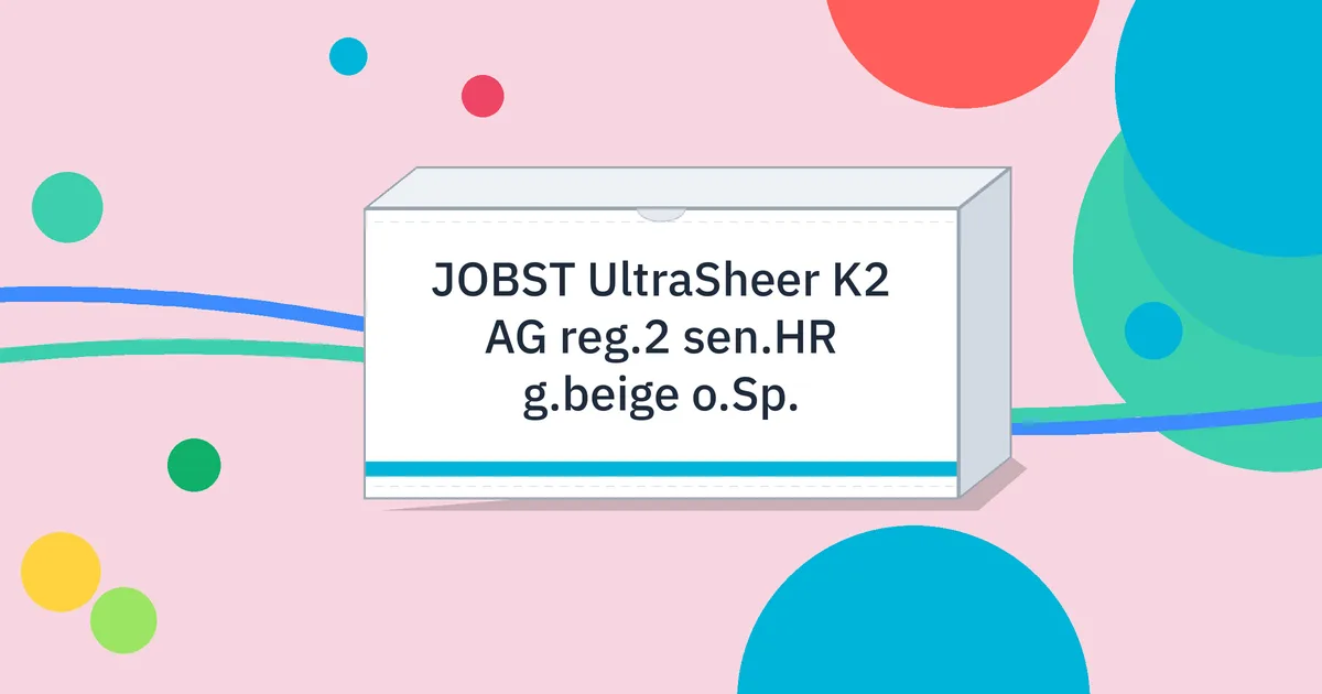 Symbolbild: Packung mit der Aufschrift JOBST UltraSheer K2 AG reg.2 sen.HR g.beige o.Sp. (PZN 16301933) – Verfügbarkeit und Bezug in Apotheken in Frankfurt am Main