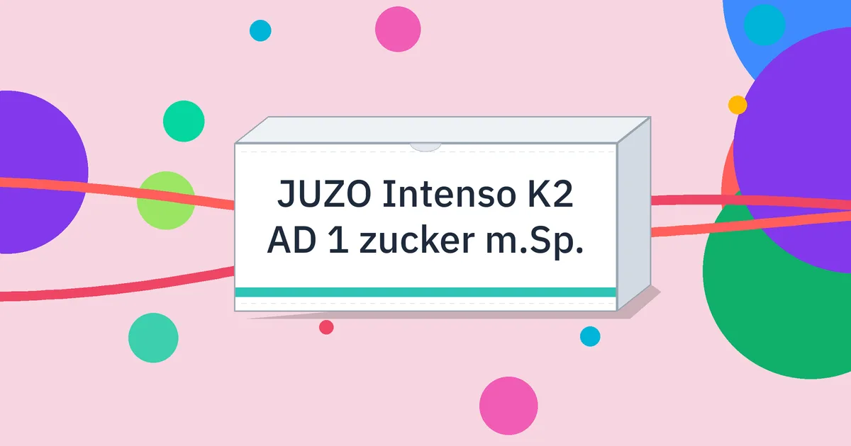 Symbolbild: Packung mit der Aufschrift JUZO Intenso K2 AD 1 zucker m.Sp. (PZN 18605991) – Verfügbarkeit und Bezug in Apotheken in Frankfurt am Main