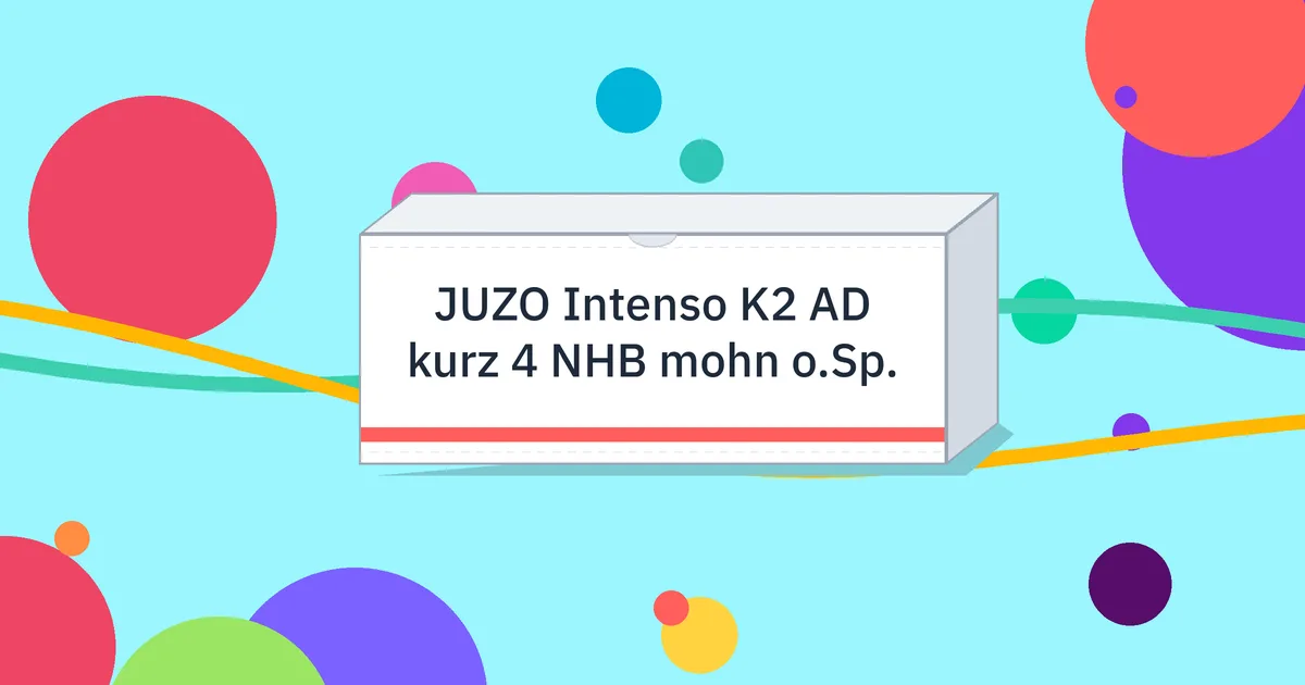 Symbolbild: Packung mit der Aufschrift JUZO Intenso K2 AD kurz 4 NHB mohn o.Sp. (PZN 18621731) – Verfügbarkeit und Bezug in Apotheken in Frankfurt am Main