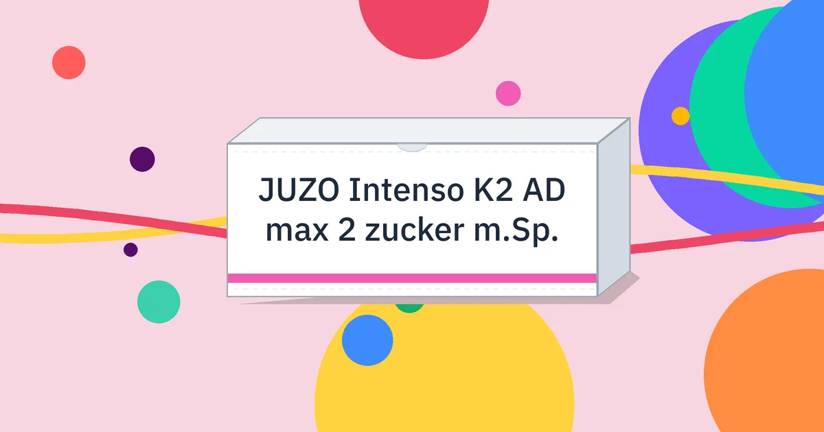 Symbolbild: Packung mit der Aufschrift JUZO Intenso K2 AD max 2 zucker m.Sp. (PZN 18608989) – Verfügbarkeit und Bezug in Apotheken in Frankfurt am Main