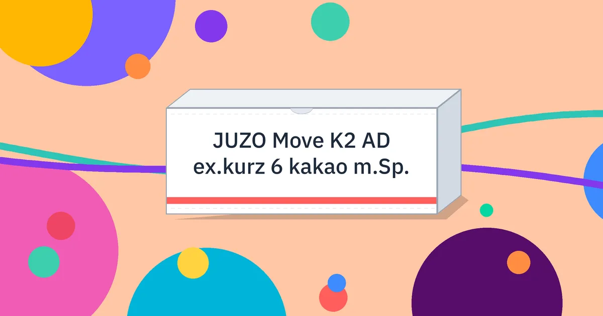 Symbolbild: Packung mit der Aufschrift JUZO Move K2 AD ex.kurz 6 kakao m.Sp. (PZN 18541699) – Verfügbarkeit und Bezug in Apotheken in Frankfurt am Main