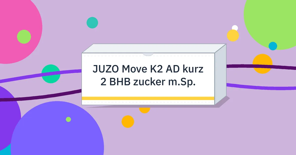 Symbolbild: Packung mit der Aufschrift JUZO Move K2 AD kurz 2 BHB zucker m.Sp. (PZN 18508851) – Verfügbarkeit und Bezug in Apotheken in Frankfurt am Main