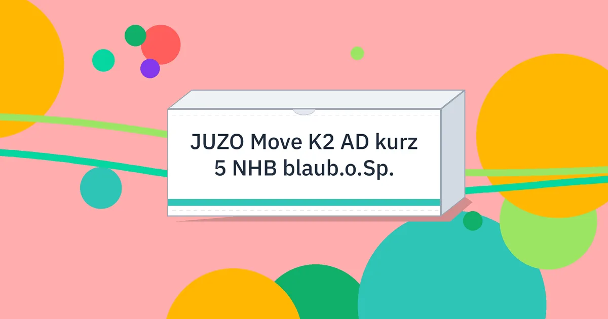 Symbolbild: Packung mit der Aufschrift JUZO Move K2 AD kurz 5 NHB blaub.o.Sp. (PZN 18541096) – Verfügbarkeit und Bezug in Apotheken in Frankfurt am Main