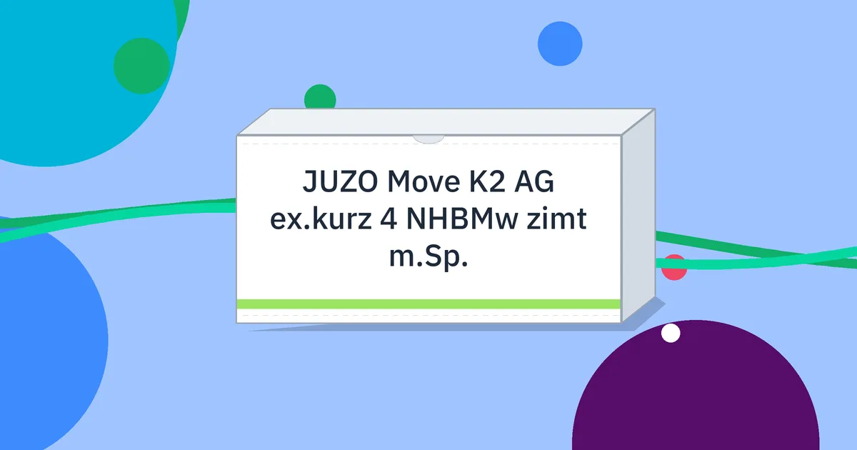 Symbolbild: Packung mit der Aufschrift JUZO Move K2 AG ex.kurz 4 NHBMw zimt m.Sp. (PZN 18531436) – Verfügbarkeit und Bezug in Apotheken in Frankfurt am Main