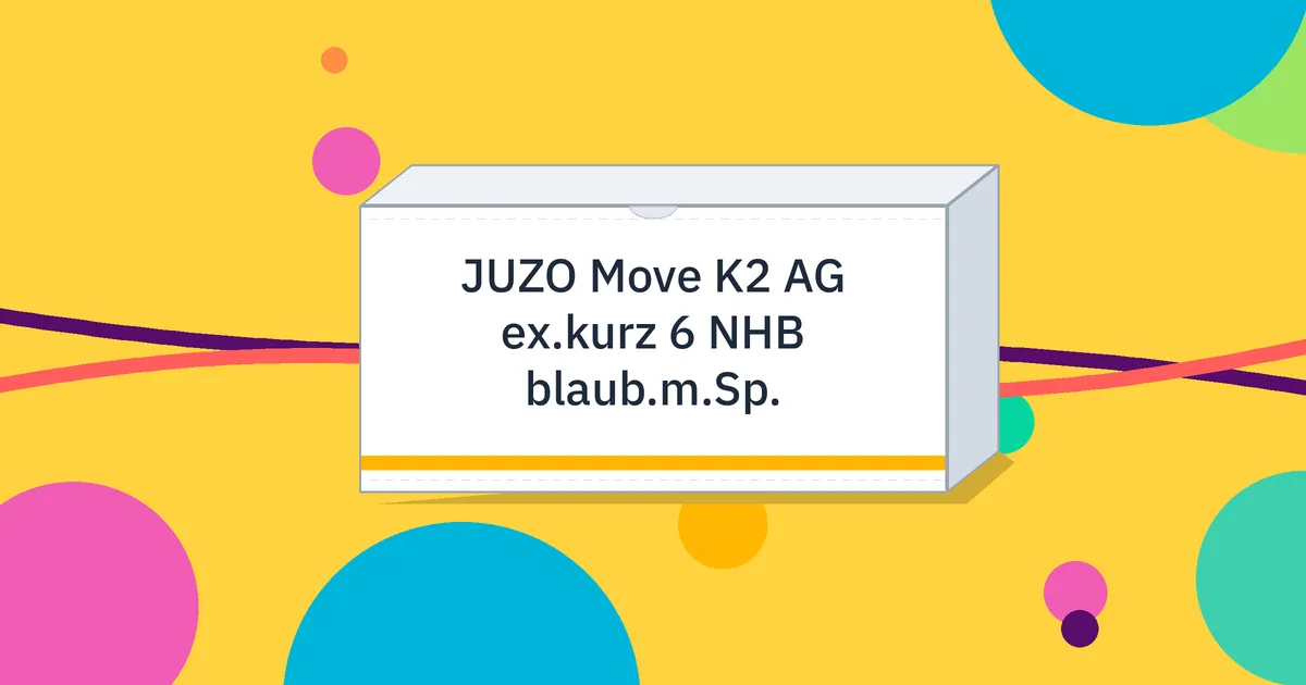 Symbolbild: Packung mit der Aufschrift JUZO Move K2 AG ex.kurz 6 NHB blaub.m.Sp. (PZN 18563241) – Verfügbarkeit und Bezug in Apotheken in Frankfurt am Main