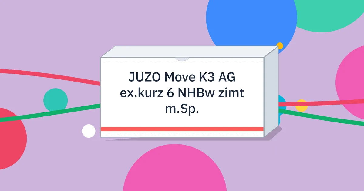 Symbolbild: Packung mit der Aufschrift JUZO Move K3 AG ex.kurz 6 NHBw zimt m.Sp. (PZN 18582474) – Verfügbarkeit und Bezug in Apotheken in Frankfurt am Main