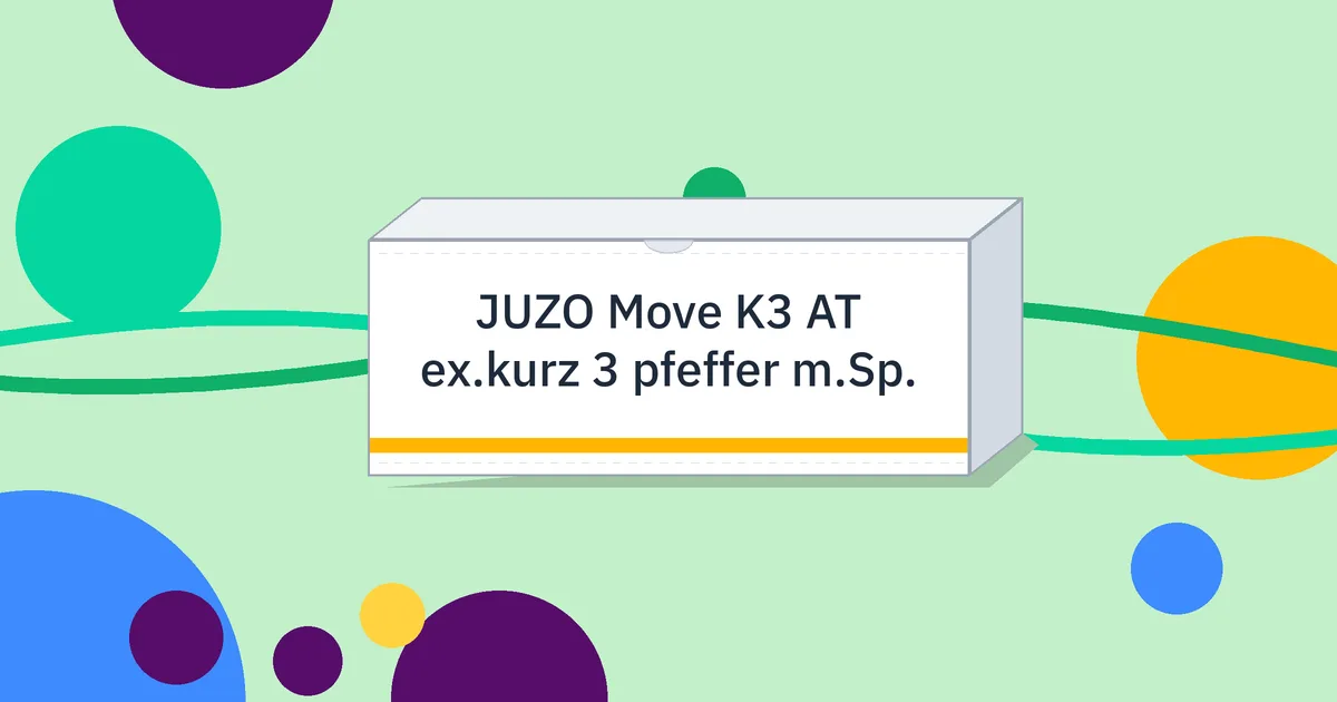 Symbolbild: Packung mit der Aufschrift JUZO Move K3 AT ex.kurz 3 pfeffer m.Sp. (PZN 20679850) – Verfügbarkeit und Bezug in Apotheken in Frankfurt am Main