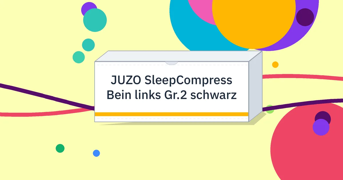 Symbolbild: Packung mit der Aufschrift JUZO SleepCompress Bein links Gr.2 schwarz (PZN 19622649) – Verfügbarkeit und Bezug in Apotheken in Frankfurt am Main