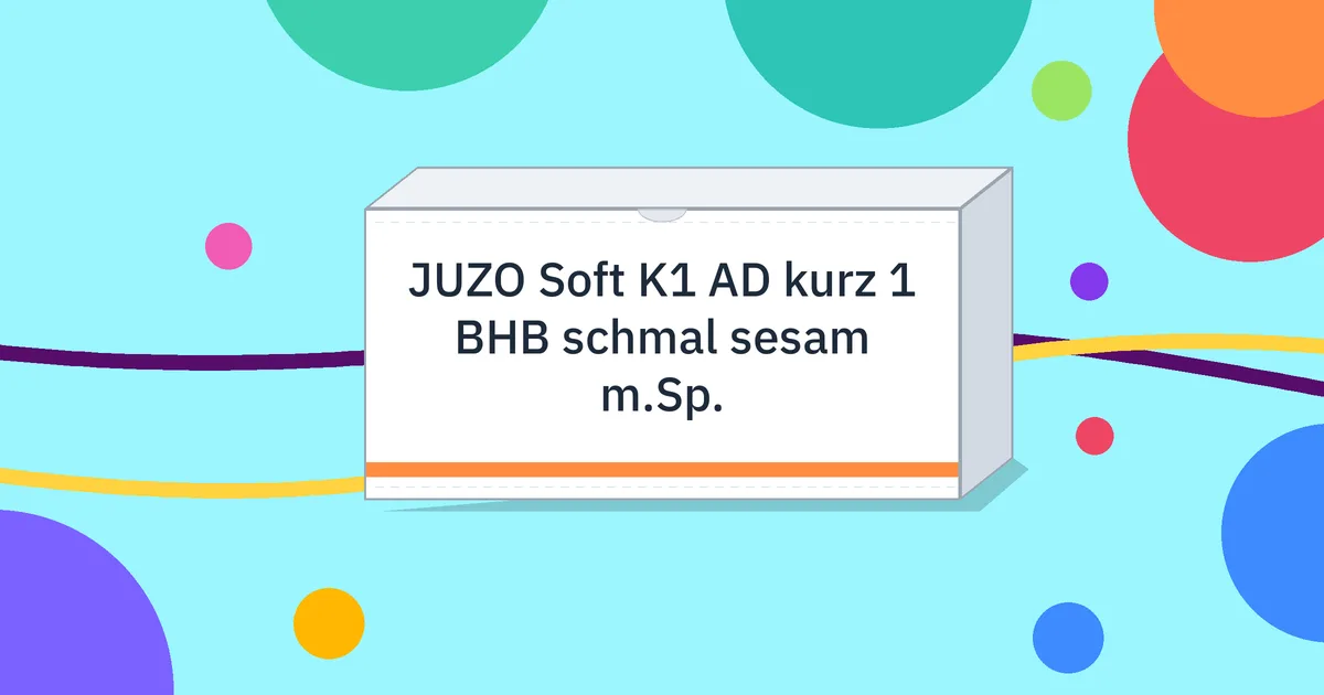 Symbolbild: Packung mit der Aufschrift JUZO Soft K1 AD kurz 1 BHB schmal sesam m.Sp. (PZN 15461617) – Verfügbarkeit und Bezug in Apotheken in Frankfurt am Main
