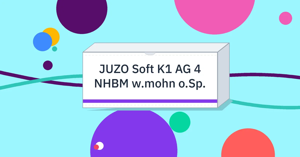 Symbolbild: Packung mit der Aufschrift JUZO Soft K1 AG 4 NHBM w.mohn o.Sp. (PZN 14998887) – Verfügbarkeit und Bezug in Apotheken in Frankfurt am Main
