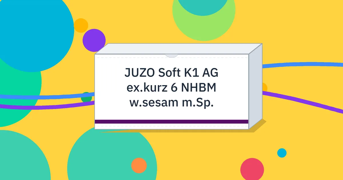 Symbolbild: Packung mit der Aufschrift JUZO Soft K1 AG ex.kurz 6 NHBM w.sesam m.Sp. (PZN 15018230) – Verfügbarkeit und Bezug in Apotheken in Frankfurt am Main