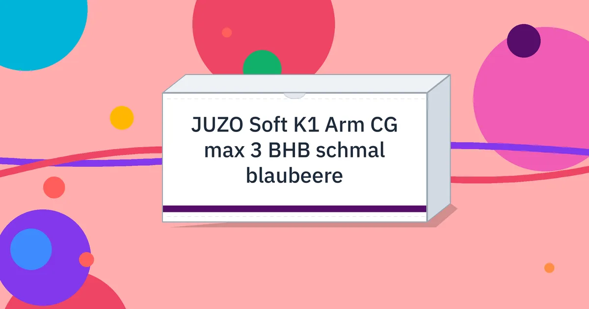 Symbolbild: Packung mit der Aufschrift JUZO Soft K1 Arm CG max 3 BHB schmal blaubeere (PZN 15509732) – Verfügbarkeit und Bezug in Apotheken in Frankfurt am Main