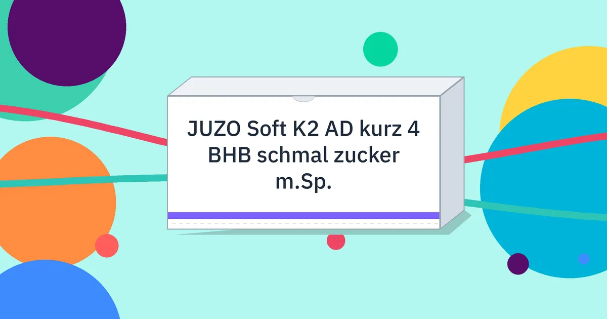 Symbolbild: Packung mit der Aufschrift JUZO Soft K2 AD kurz 4 BHB schmal zucker m.Sp. (PZN 15465495) – Verfügbarkeit und Bezug in Apotheken in Frankfurt am Main