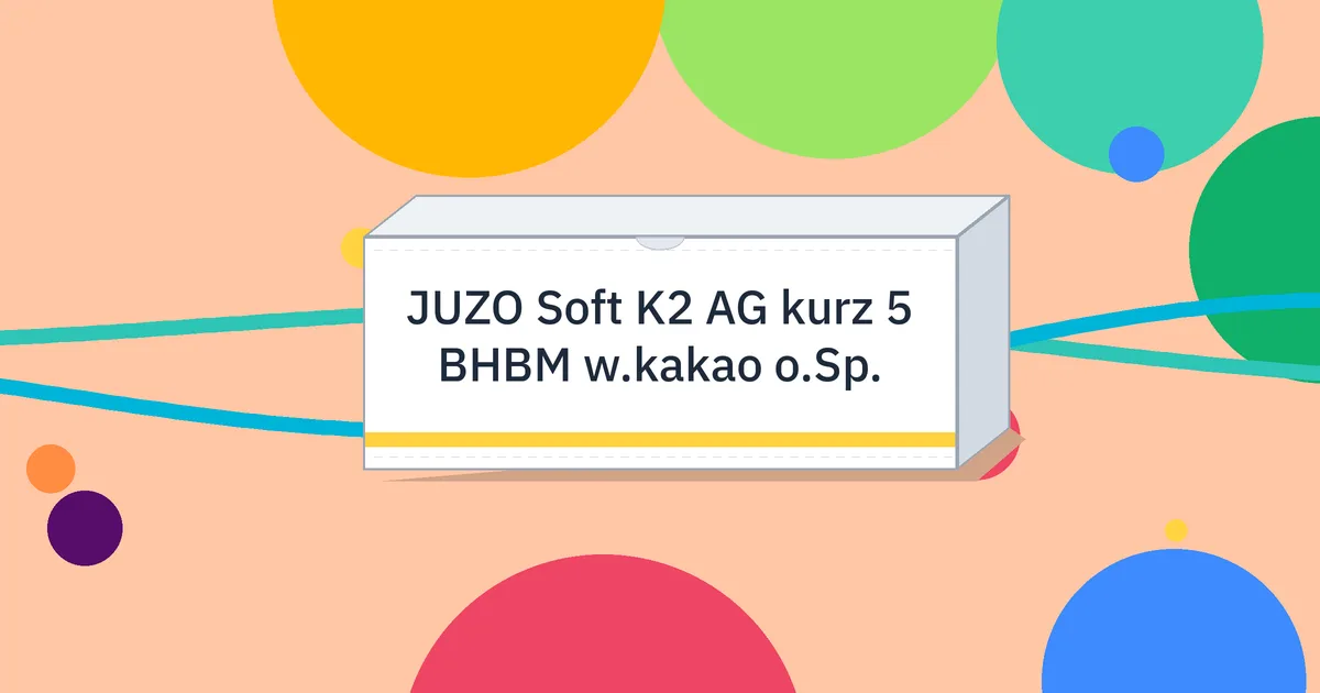 Symbolbild: Packung mit der Aufschrift JUZO Soft K2 AG kurz 5 BHBM w.kakao o.Sp. (PZN 14869836) – Verfügbarkeit und Bezug in Apotheken in Frankfurt am Main