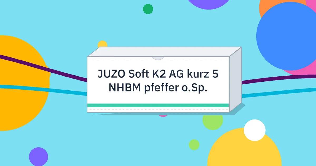 Symbolbild: Packung mit der Aufschrift JUZO Soft K2 AG kurz 5 NHBM pfeffer o.Sp. (PZN 14998545) – Verfügbarkeit und Bezug in Apotheken in Frankfurt am Main