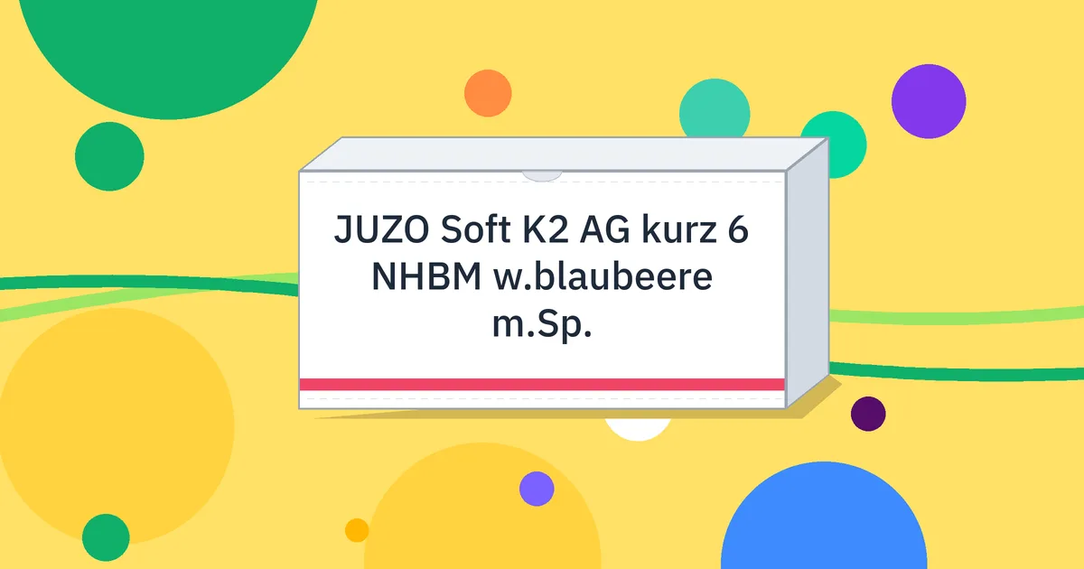Symbolbild: Packung mit der Aufschrift JUZO Soft K2 AG kurz 6 NHBM w.blaubeere m.Sp. (PZN 15020965) – Verfügbarkeit und Bezug in Apotheken in Frankfurt am Main