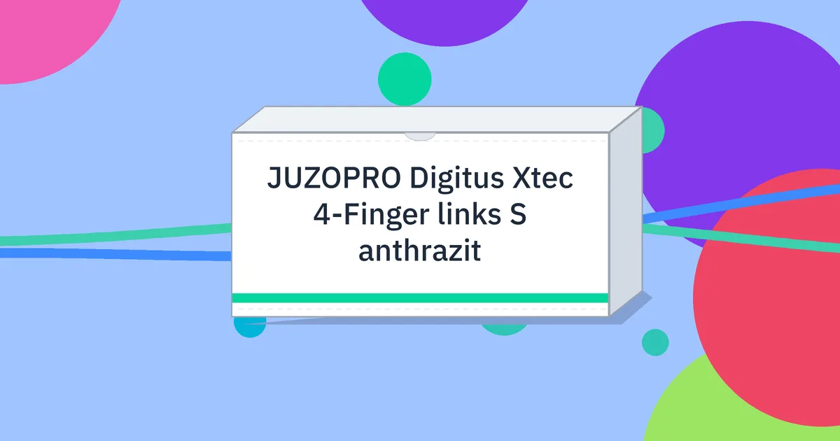 Symbolbild: Packung mit der Aufschrift JUZOPRO Digitus Xtec 4-Finger links S anthrazit (PZN 16766454) – Verfügbarkeit und Bezug in Apotheken in Frankfurt am Main