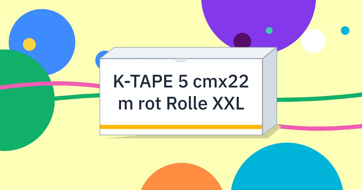 Symbolbild: Packung mit der Aufschrift K-TAPE 5 cmx22 m rot Rolle XXL (PZN 17455414) – Verfügbarkeit und Bezug in Apotheken in Frankfurt am Main