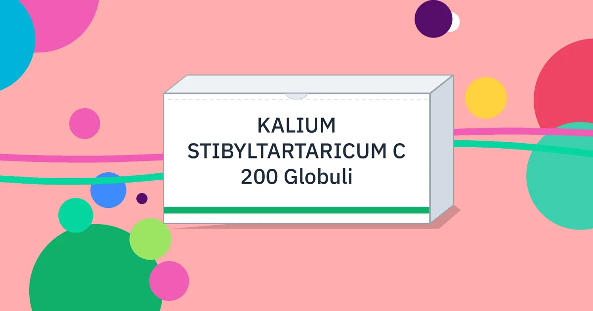 Symbolbild: Packung mit der Aufschrift KALIUM STIBYLTARTARICUM C 200 Globuli (PZN 15304970) – Verfügbarkeit und Bezug in Apotheken in Frankfurt am Main