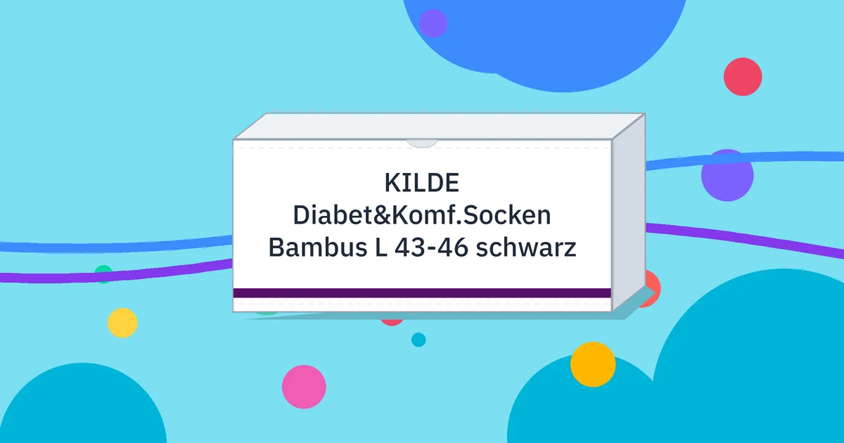 Symbolbild: Packung mit der Aufschrift KILDE Diabet&Komf.Socken Bambus L 43-46 schwarz (PZN 20798193) – Verfügbarkeit und Bezug in Apotheken in Frankfurt am Main