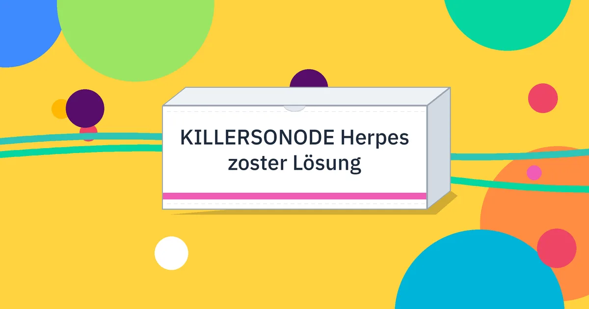 Symbolbild: Packung mit der Aufschrift KILLERSONODE Herpes zoster Lösung (PZN 17880790) – Verfügbarkeit und Bezug in Apotheken in Frankfurt am Main