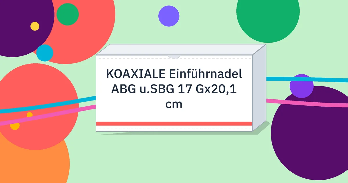 Symbolbild: Packung mit der Aufschrift KOAXIALE Einführnadel ABG u.SBG 17 Gx20,1 cm (PZN 11105512) – Verfügbarkeit und Bezug in Apotheken in Frankfurt am Main