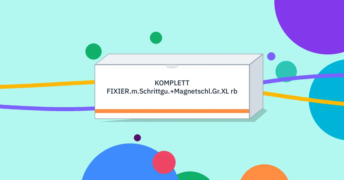 Symbolbild: Packung mit der Aufschrift KOMPLETT FIXIER.m.Schrittgu.+Magnetschl.Gr.XL rb (PZN 16014300) – Verfügbarkeit und Bezug in Apotheken in Frankfurt am Main