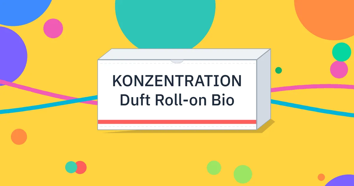Symbolbild: Packung mit der Aufschrift KONZENTRATION Duft Roll-on Bio (PZN 15394619) – Verfügbarkeit und Bezug in Apotheken in Frankfurt am Main