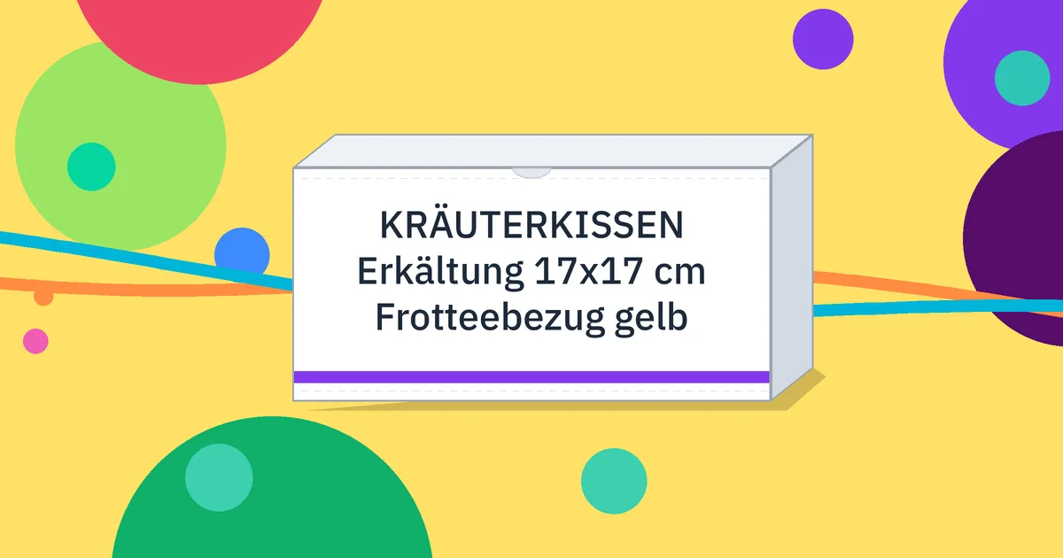 Symbolbild: Packung mit der Aufschrift KRÄUTERKISSEN Erkältung 17x17 cm Frotteebezug gelb (PZN 12145672) – Verfügbarkeit und Bezug in Apotheken in Frankfurt am Main