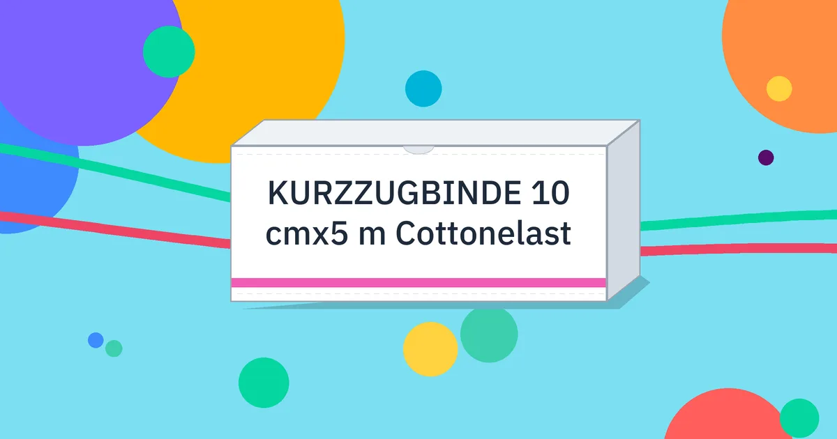Symbolbild: Packung mit der Aufschrift KURZZUGBINDE 10 cmx5 m Cottonelast (PZN 12774758) – Verfügbarkeit und Bezug in Apotheken in Frankfurt am Main