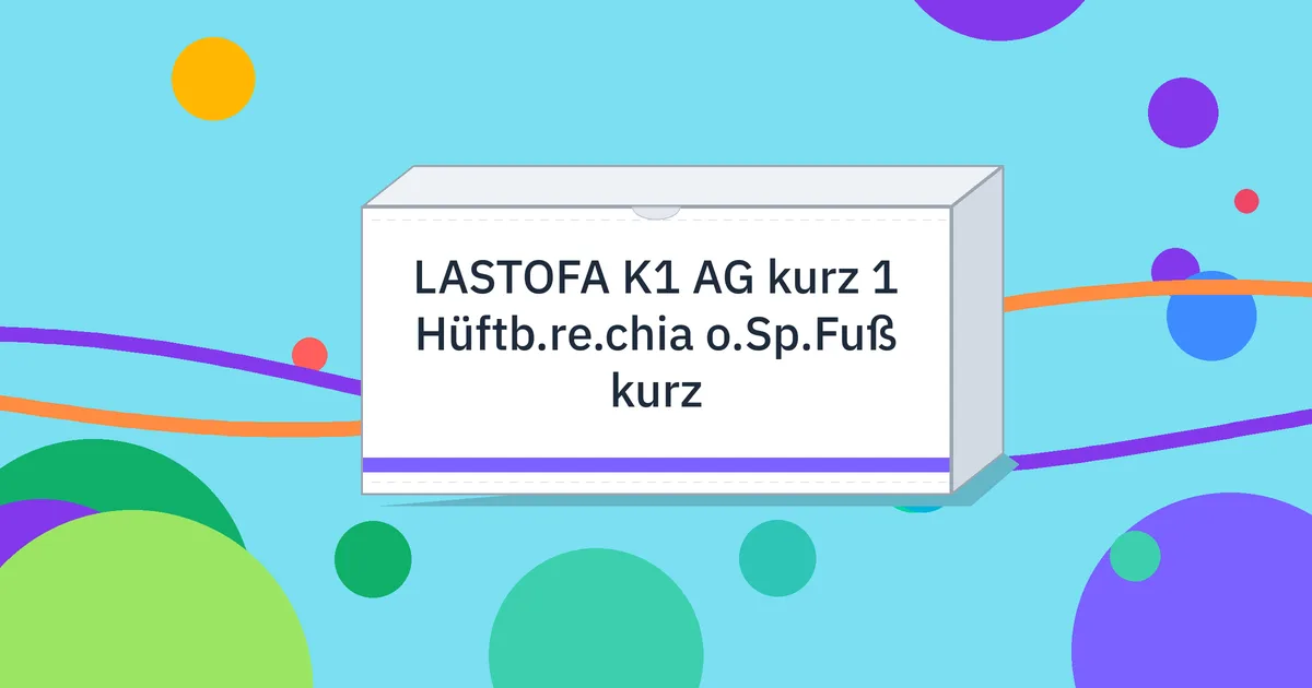 Symbolbild: Packung mit der Aufschrift LASTOFA K1 AG kurz 1 Hüftb.re.chia o.Sp.Fuß kurz (PZN 13797247) – Verfügbarkeit und Bezug in Apotheken in Frankfurt am Main