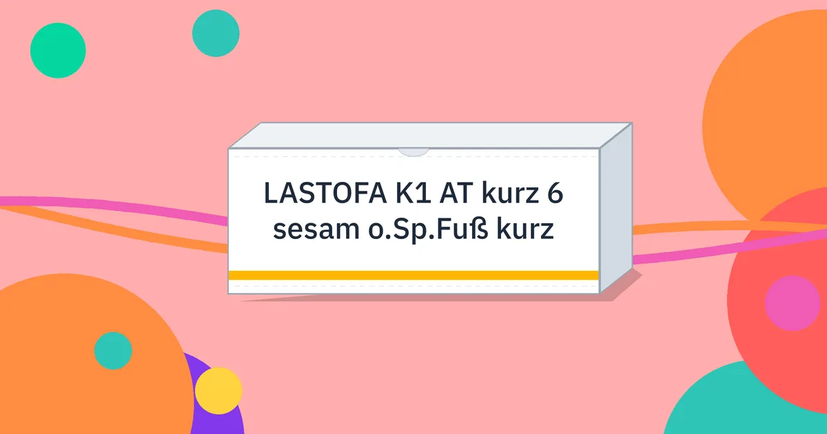 Symbolbild: Packung mit der Aufschrift LASTOFA K1 AT kurz 6 sesam o.Sp.Fuß kurz (PZN 13797098) – Verfügbarkeit und Bezug in Apotheken in Frankfurt am Main