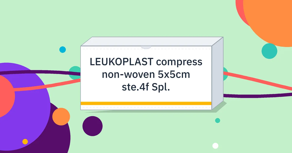 Symbolbild: Packung mit der Aufschrift LEUKOPLAST compress non-woven 5x5cm ste.4f Spl. (PZN 19064362) – Verfügbarkeit und Bezug in Apotheken in Frankfurt am Main