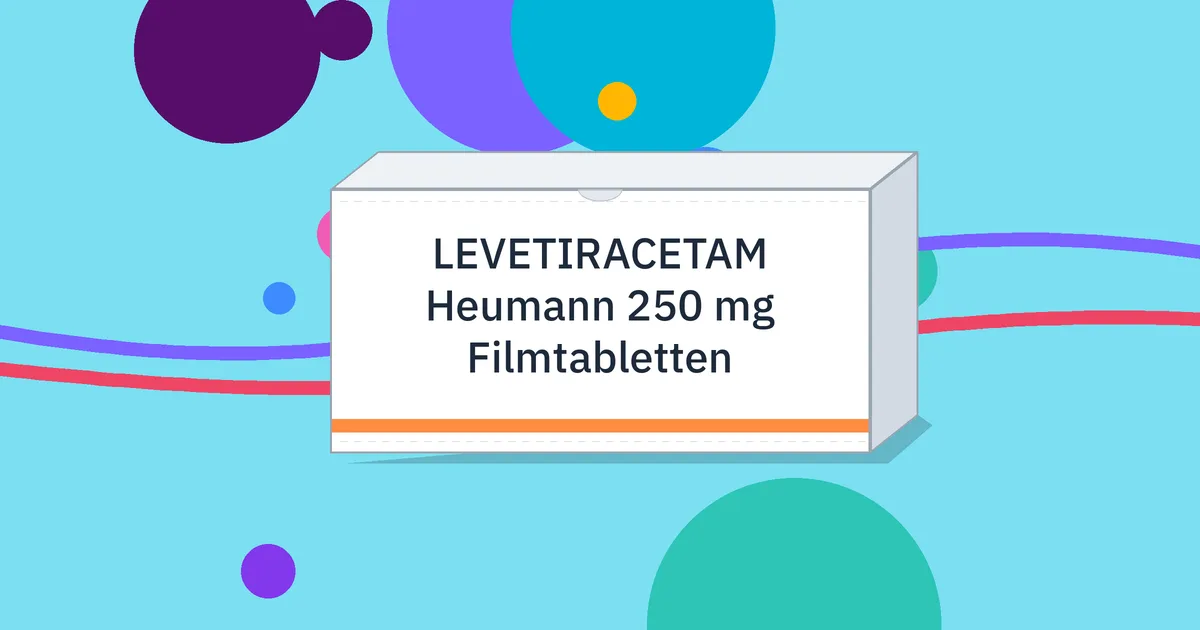 Symbolbild: Packung mit der Aufschrift LEVETIRACETAM Heumann 250 mg Filmtabletten (PZN 16138539) – Verfügbarkeit und Bezug in Apotheken in Frankfurt am Main