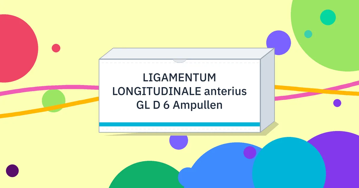 Symbolbild: Packung mit der Aufschrift LIGAMENTUM LONGITUDINALE anterius GL D 6 Ampullen (PZN 02881571) – Verfügbarkeit und Bezug in Apotheken in Frankfurt am Main