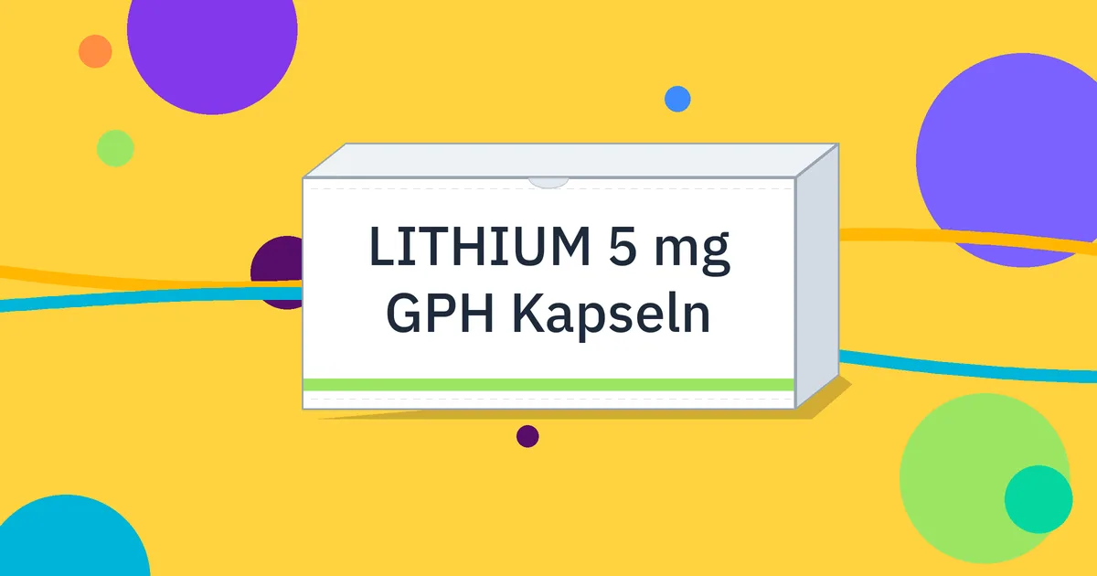 Symbolbild: Packung mit der Aufschrift LITHIUM 5 mg GPH Kapseln (PZN 20167185) – Verfügbarkeit und Bezug in Apotheken in Frankfurt am Main