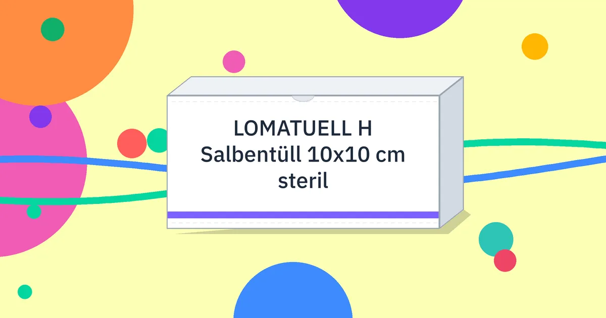 Symbolbild: Packung mit der Aufschrift LOMATUELL H Salbentüll 10x10 cm steril (PZN 12586100) – Verfügbarkeit und Bezug in Apotheken in Frankfurt am Main