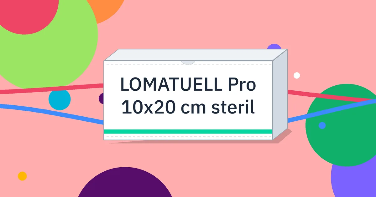 Symbolbild: Packung mit der Aufschrift LOMATUELL Pro 10x20 cm steril (PZN 18133919) – Verfügbarkeit und Bezug in Apotheken in Frankfurt am Main