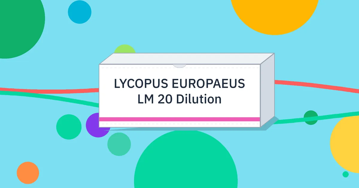 Symbolbild: Packung mit der Aufschrift LYCOPUS EUROPAEUS LM 20 Dilution (PZN 13538126) – Verfügbarkeit und Bezug in Apotheken in Frankfurt am Main