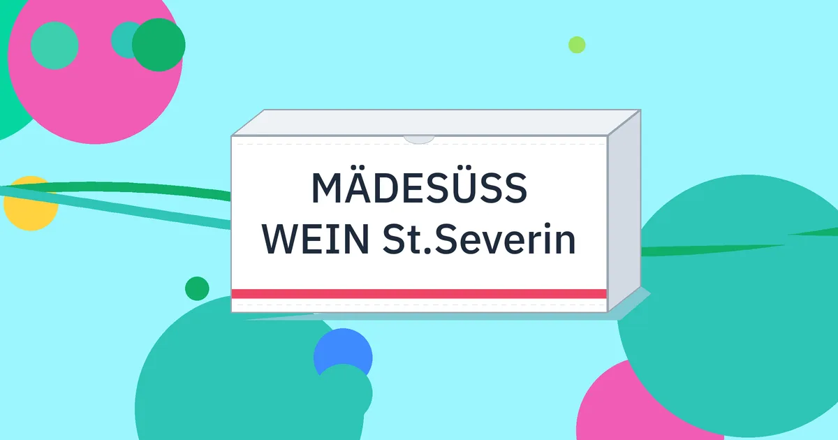 Symbolbild: Packung mit der Aufschrift MÄDESÜSS WEIN St.Severin (PZN 20183847) – Verfügbarkeit und Bezug in Apotheken in Frankfurt am Main